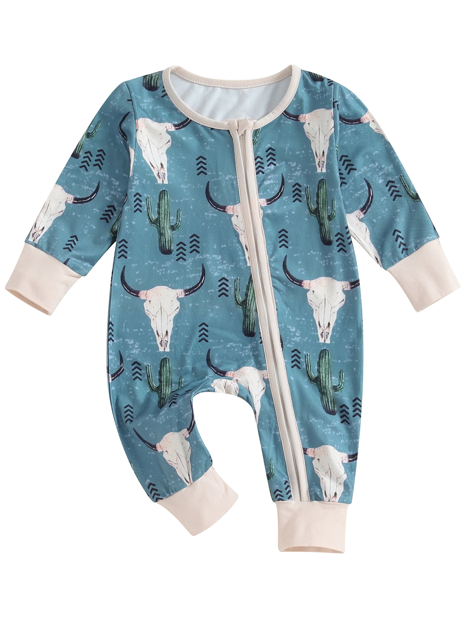Mevireiy Western Baby Jumpsuit Long Sleeve Romper Cow Print Zip Up Onesie Bodysuit, Blue, 6-12 ...