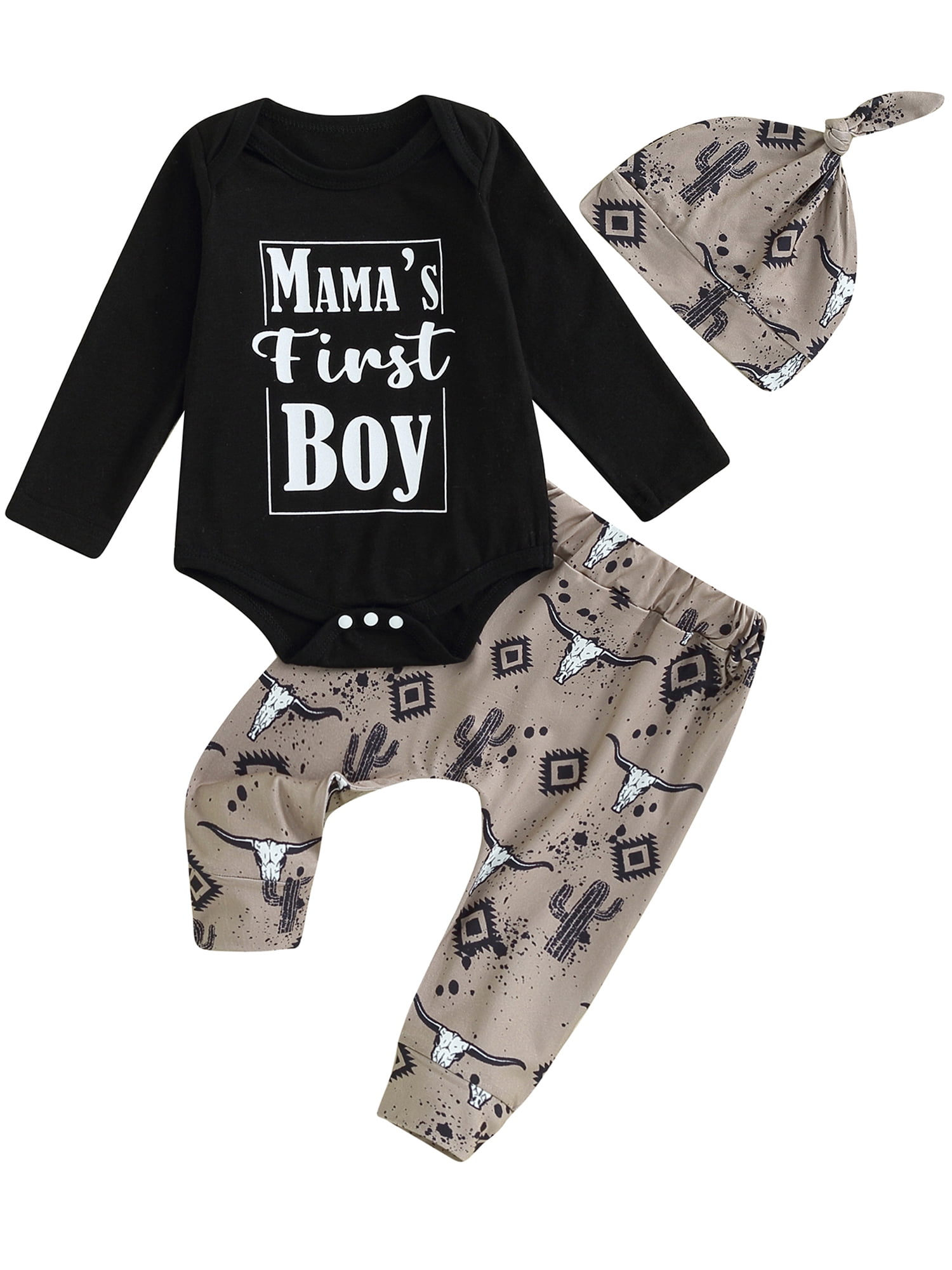 Mevireiy Western Toddler Baby Boy Outfits Cow Print Pullover Tops Drawstring Jogger Pants, Black ...