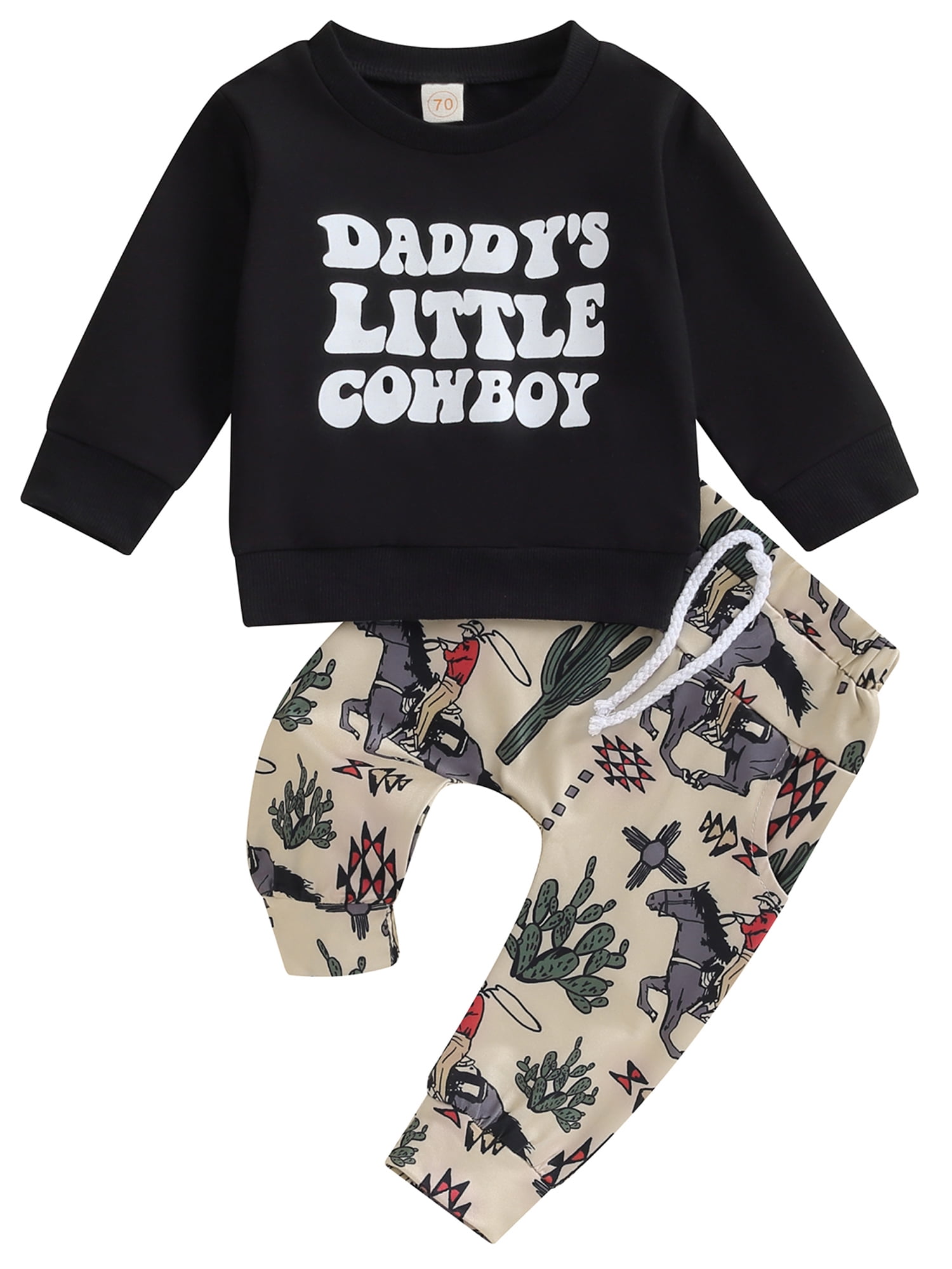 Mevireiy Western Toddler Baby Boy Outfits Cow Print Pullover Tops Drawstring Jogger Pants, Black ...