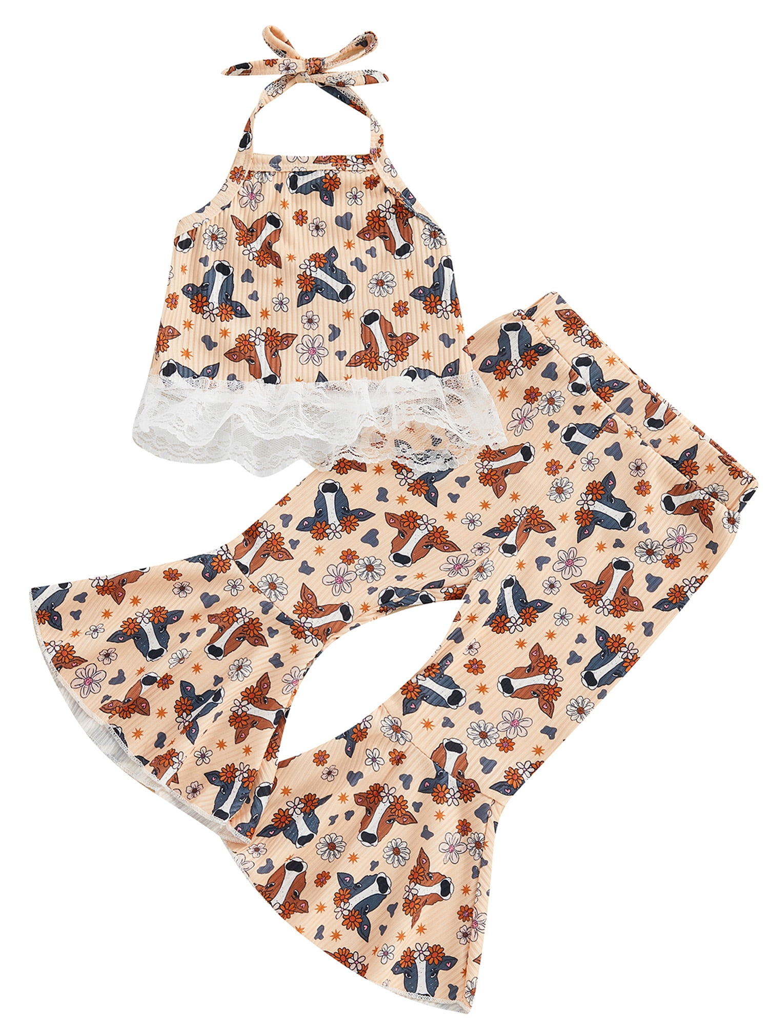 Mevireiy Western Toddler Girls Outfits Floral Print Halter Crop Tops ...