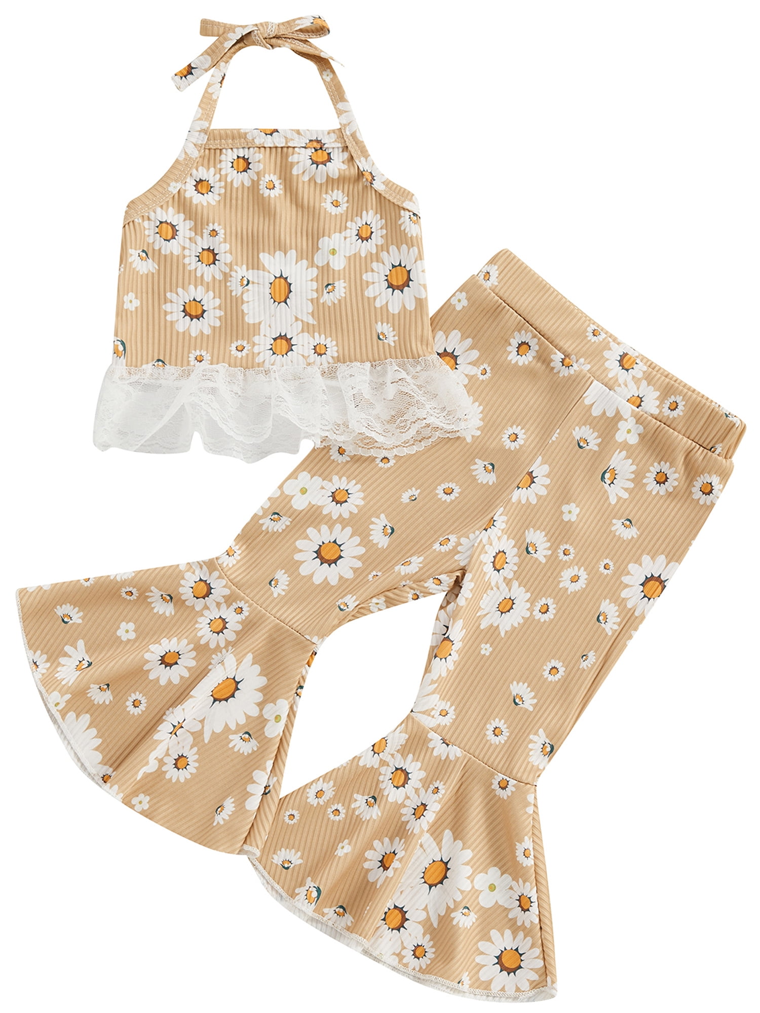 Mevireiy Western Toddler Girls Outfits Floral Print Halter Crop Tops ...