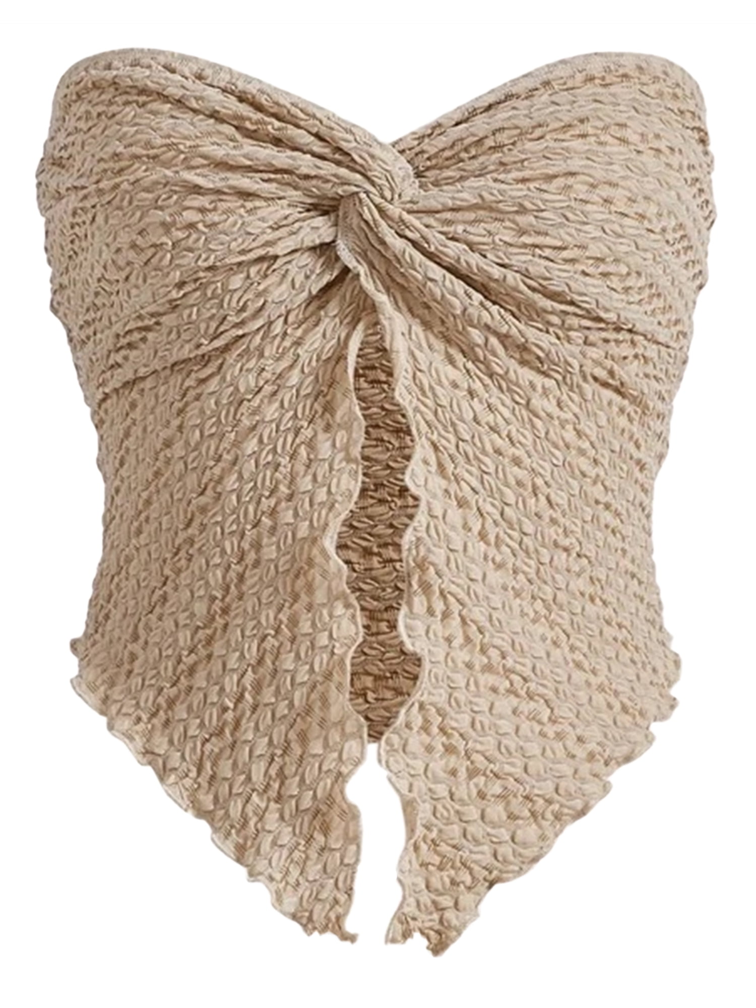 Mevireiy Women Twist Knot Front Texture Bandeau Top Strapless Lettuce ...