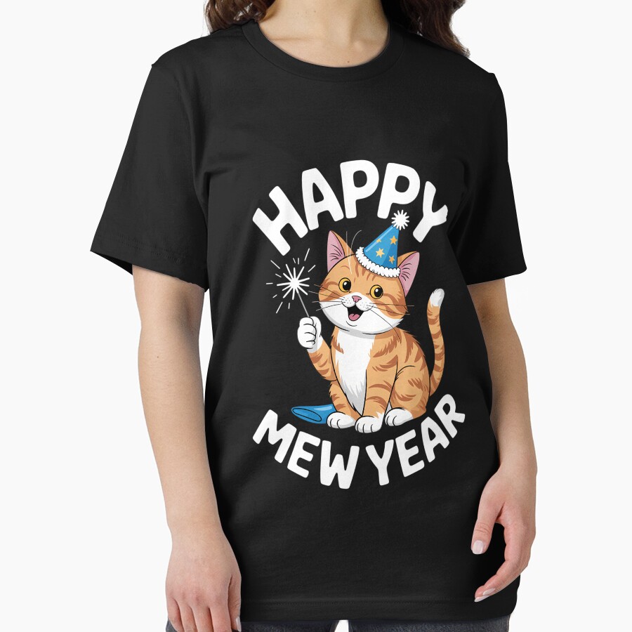 Mew Year Eve Cat Funny Festive Holiday Pun Playful Feline Art Unisex T ...