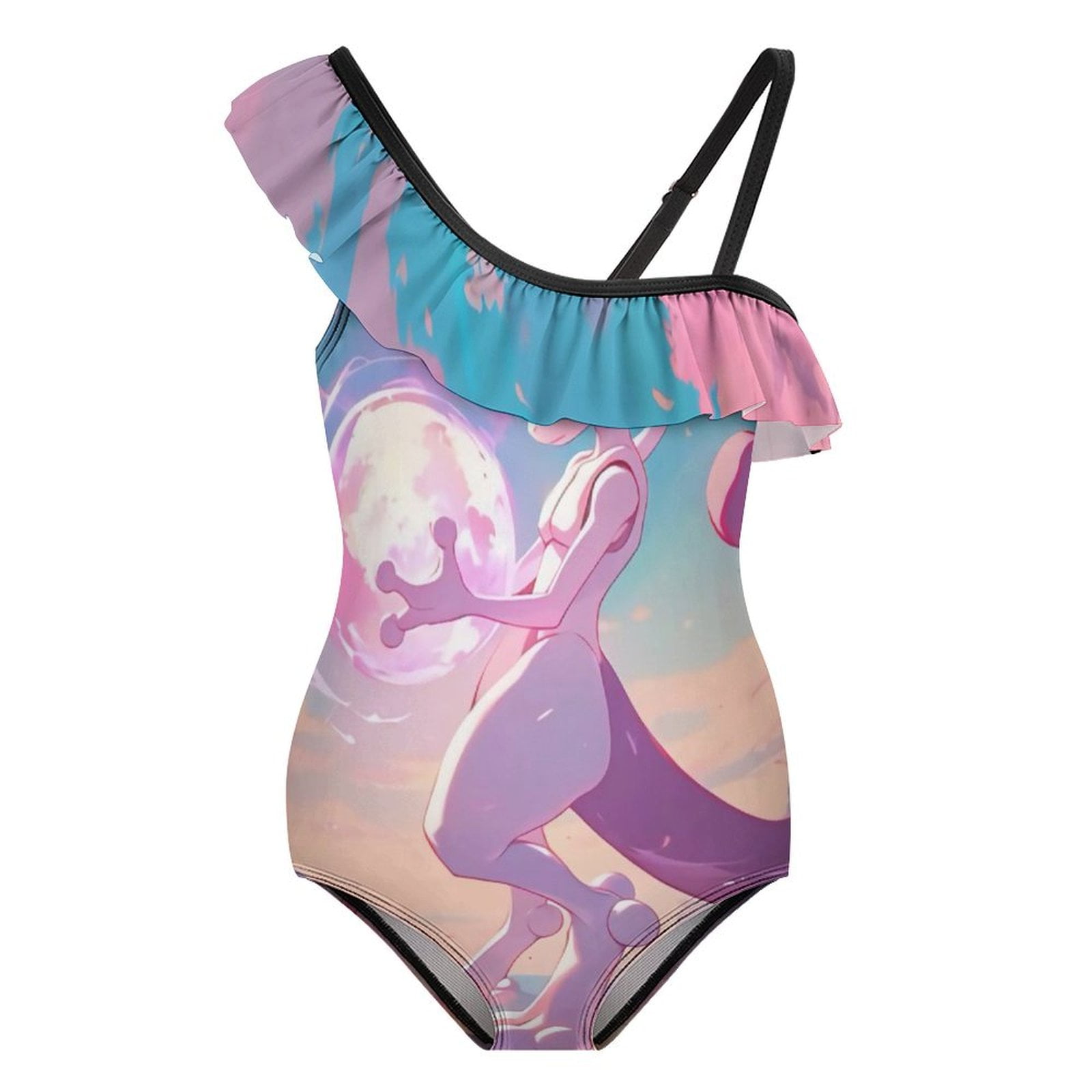 Mew-two Girls Swimsuit One Piece Swimsuits Ruffle Bathing Suit Kids Beach Swimwear 9-11Y（140cm ...