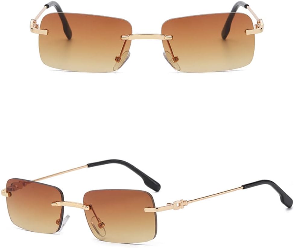 Mewfacos rimless sunglasses men uv400 small frame gold fashion metal ...