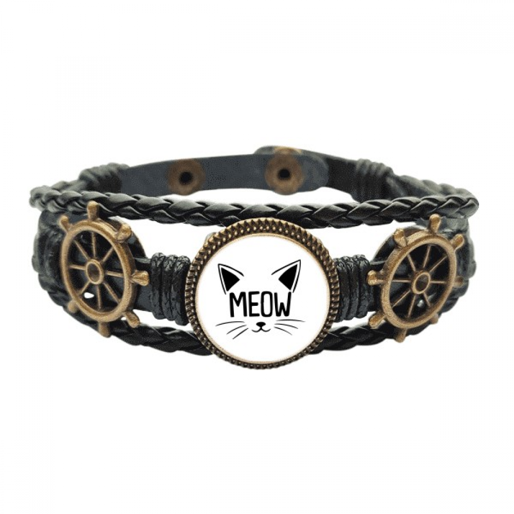 Mewing Cat Head English Quote Cartoon Leather Braided Ocean Bracelet ...