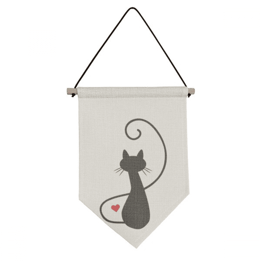 Mewing Heart Cat Sihouette Animal Canvas Flag Hanging Wall Art Decor ...