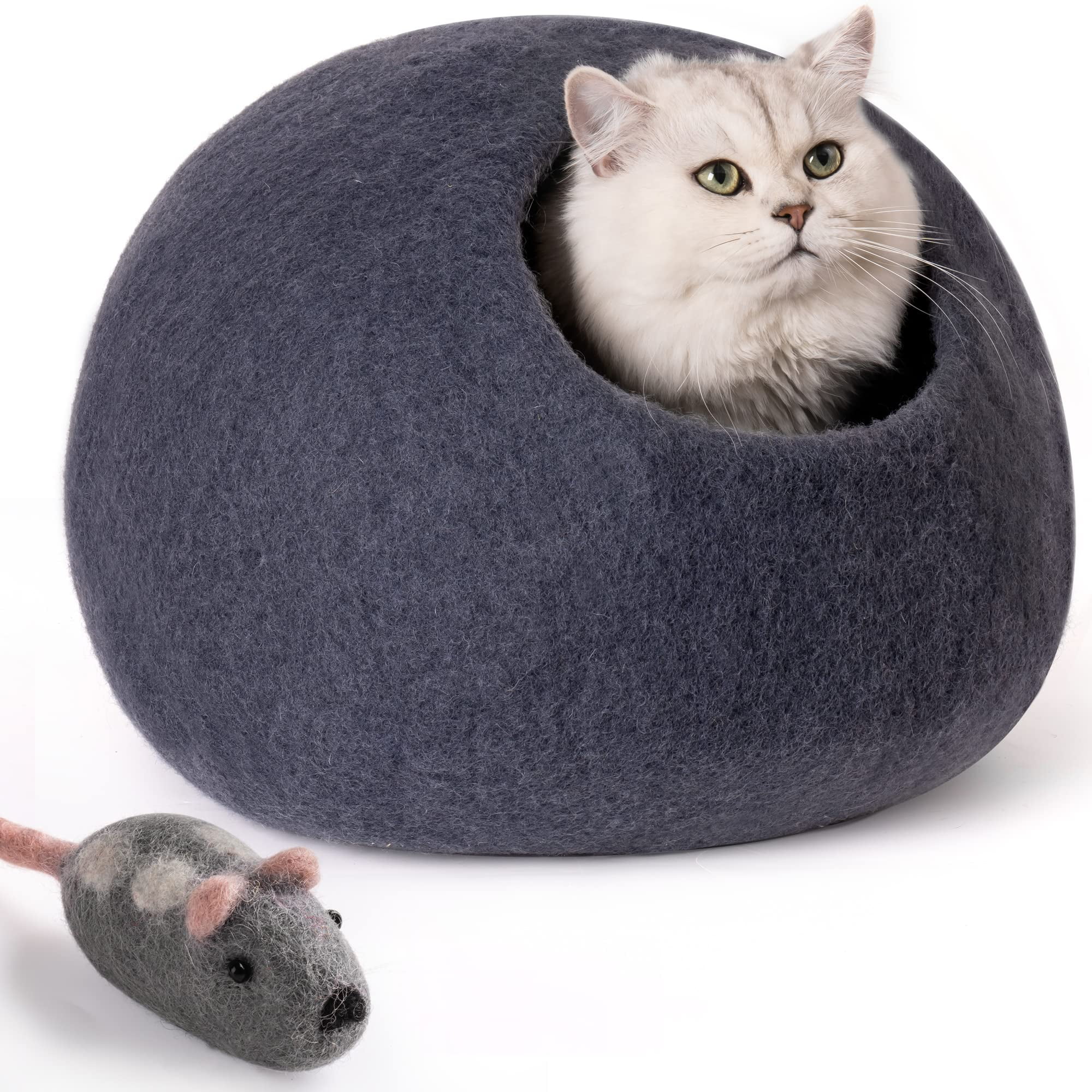 Mewoofun Medium Cat Cave Bed,Handmade Wool Cat House,Felt Cat Caves for ...