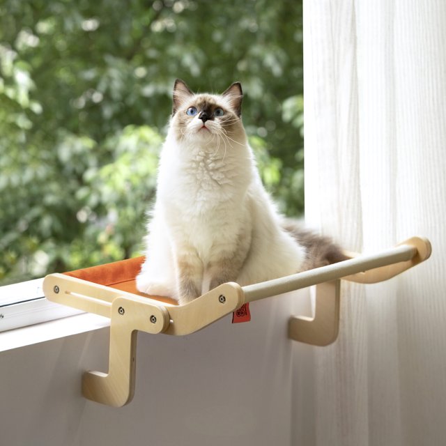 Mewoofun Large Kitty/Kitten Window Sill Perch Mount Bed, Orange, Holds ...