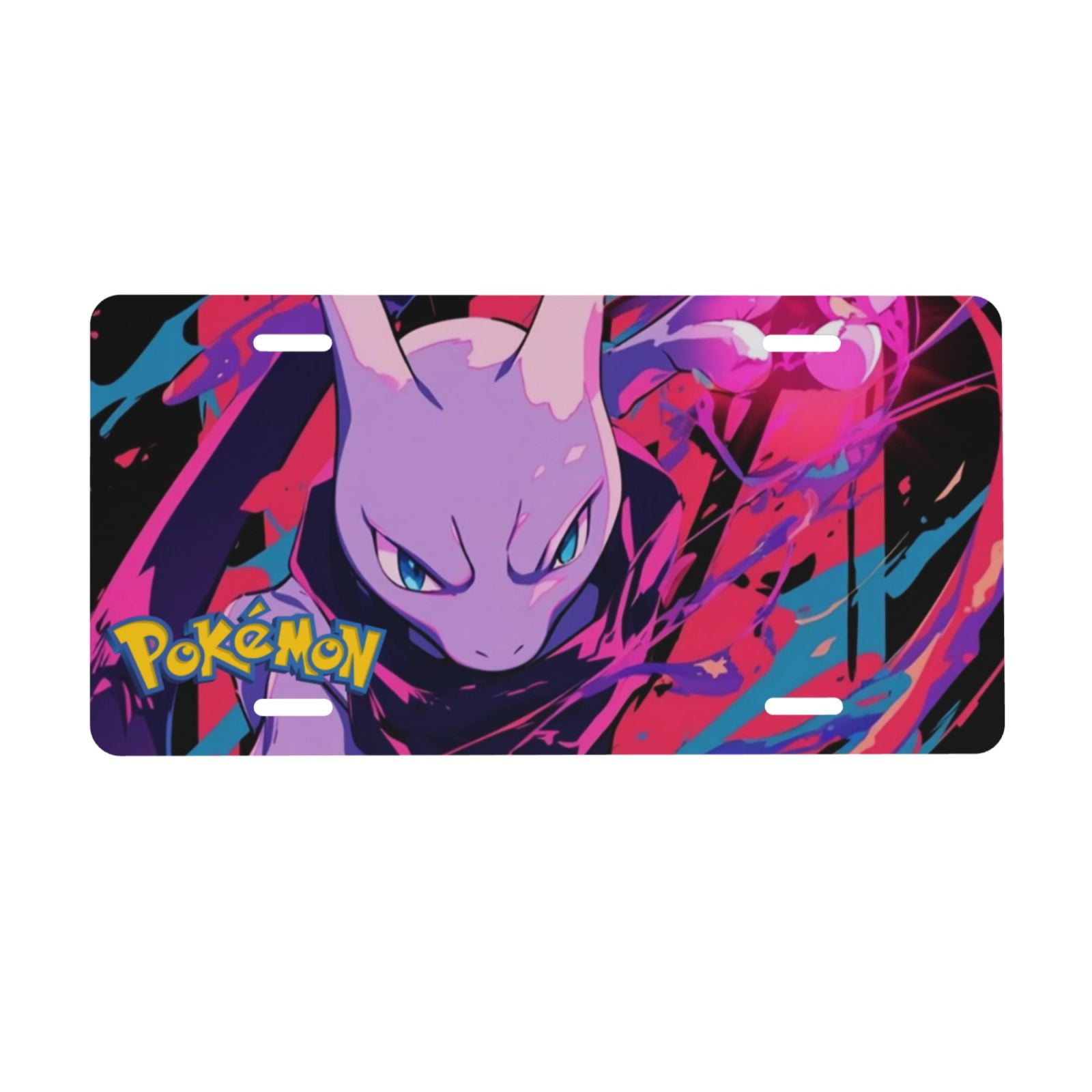 Mewtwo License Plate, Car Front License Plates With 4 Holes, Metal Car ...