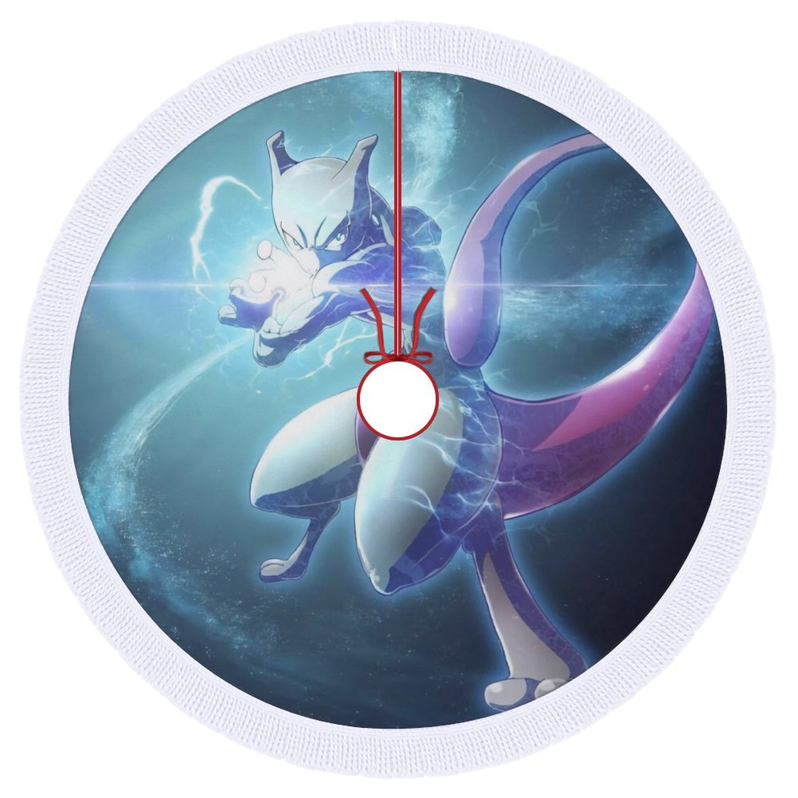 Mewtwo Pokemon Christmas tree skirt Christmas tree mat with fringe ...