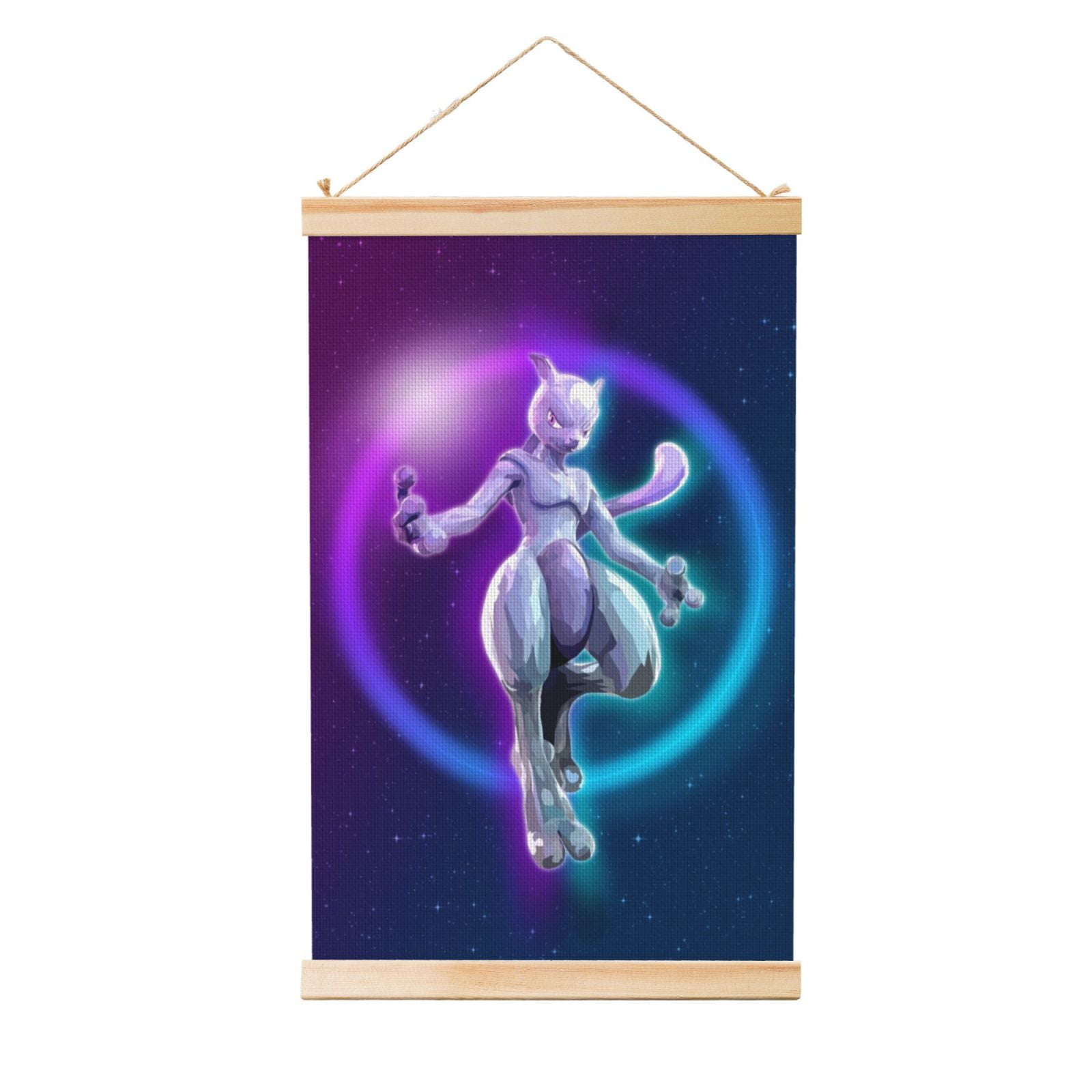 Mewtwo Poster Aesthetic Canvas Wooden Shaft Wall Art Hanging Hanger ...