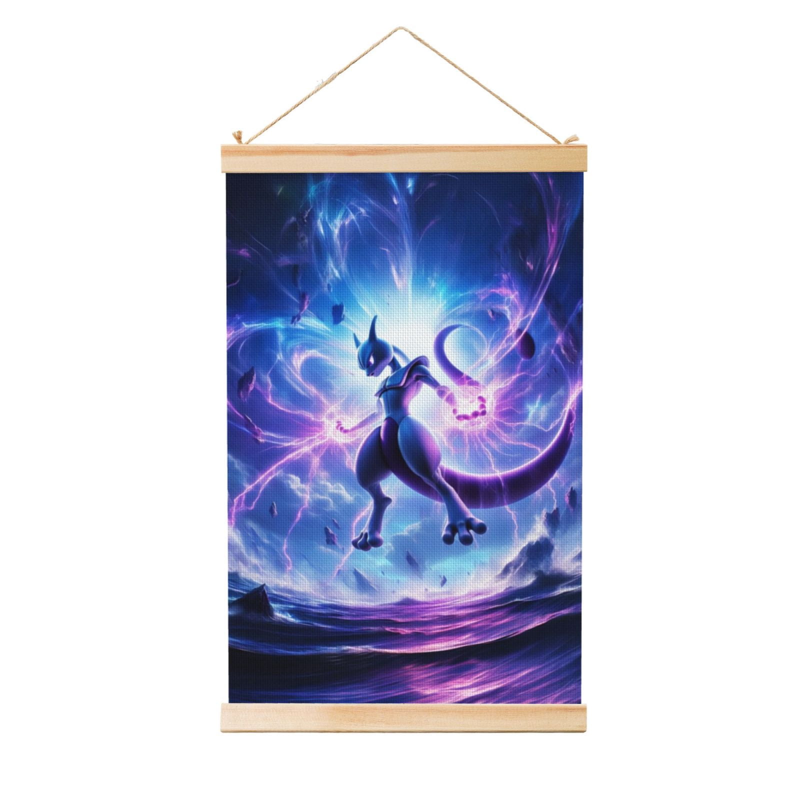 Mewtwo Poster Aesthetic Canvas Wooden Shaft Wall Art Hanging Hanger ...