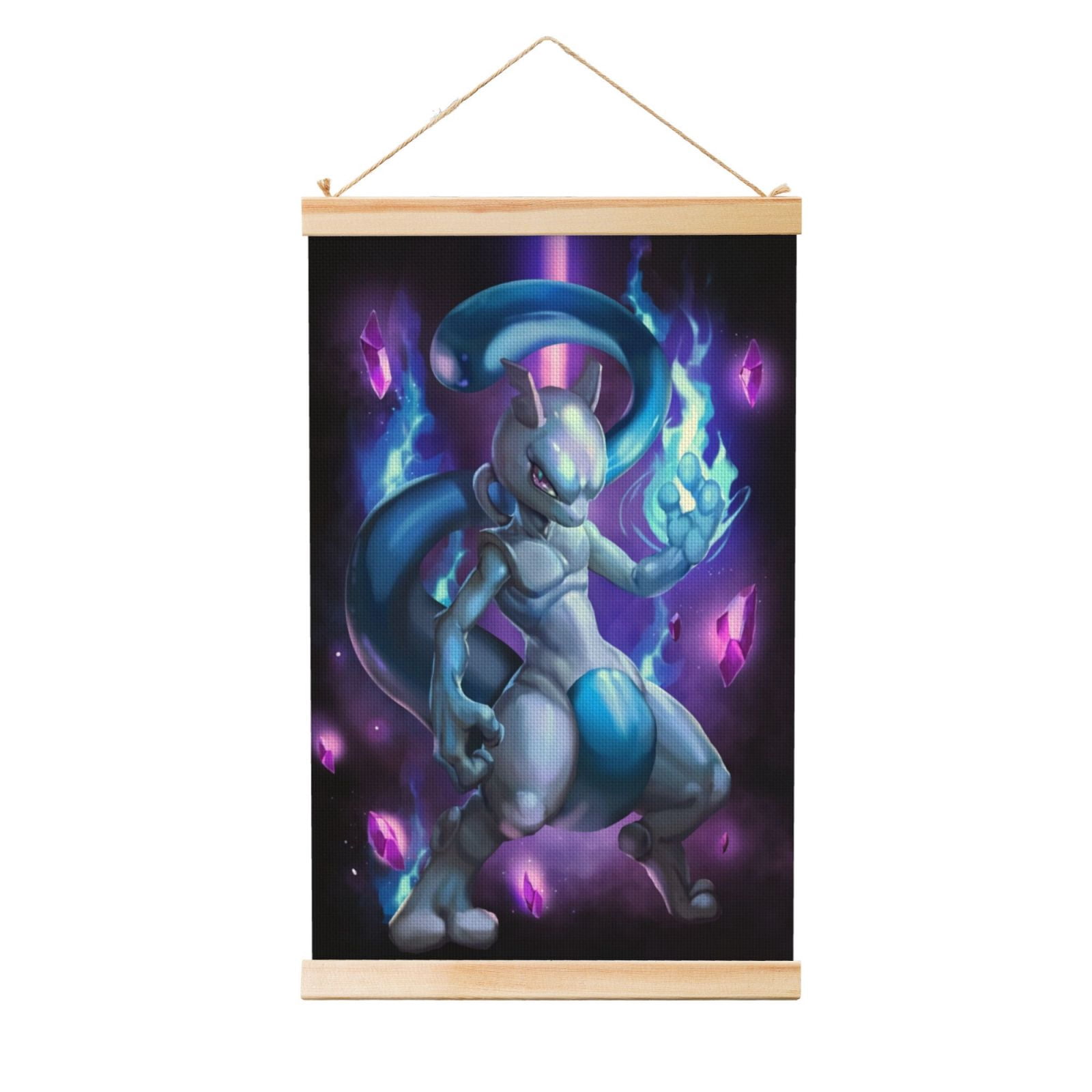 Mewtwo Poster Aesthetic Canvas Wooden Shaft Wall Art Hanging Hanger ...