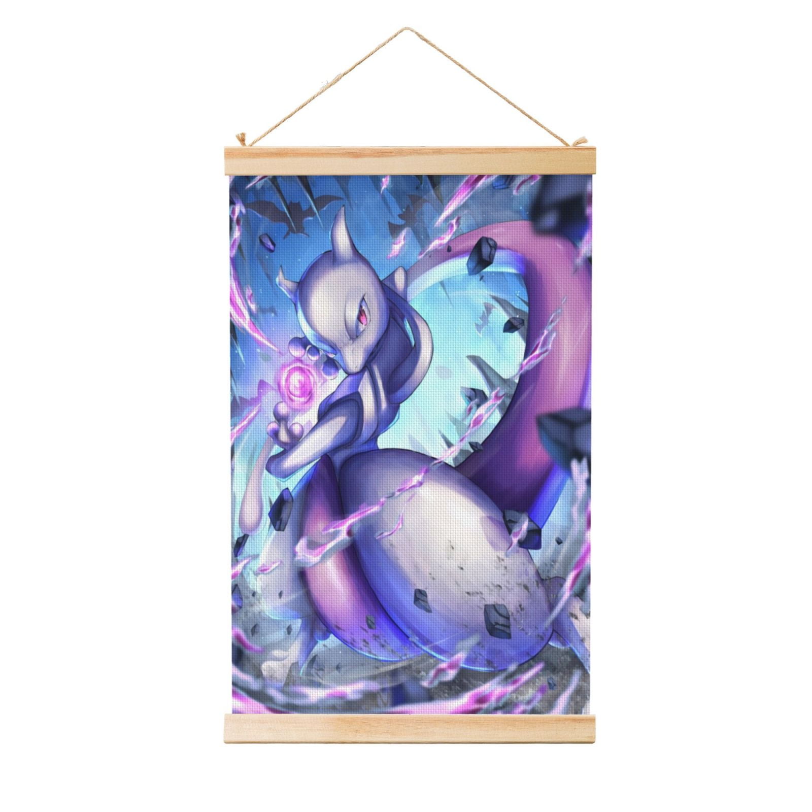 Mewtwo Poster Aesthetic Canvas Wooden Shaft Wall Art Hanging Hanger ...