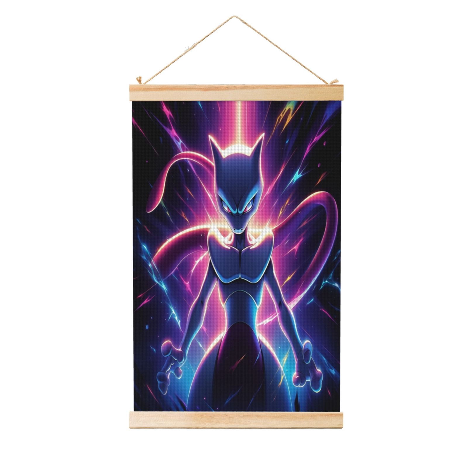 Mewtwo Poster Aesthetic Canvas Wooden Shaft Wall Art Hanging Hanger ...