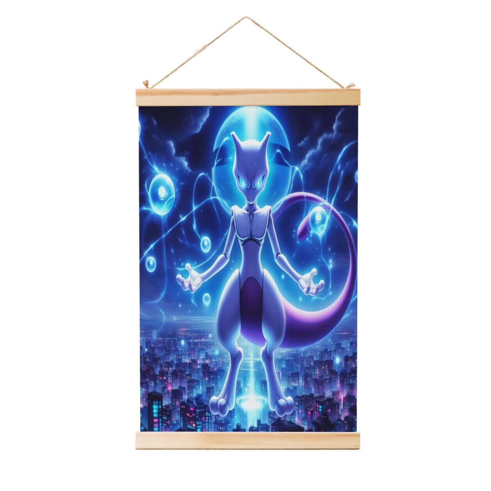 Mewtwo Poster Aesthetic Canvas Wooden Shaft Wall Art Hanging Hanger ...