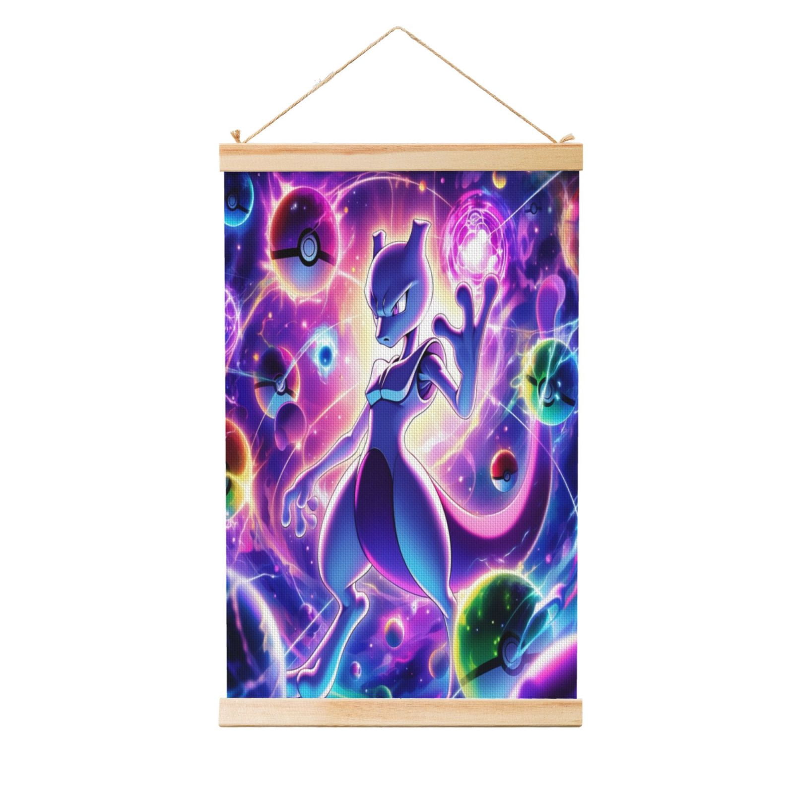 Mewtwo Poster Aesthetic Canvas Wooden Shaft Wall Art Hanging Hanger ...