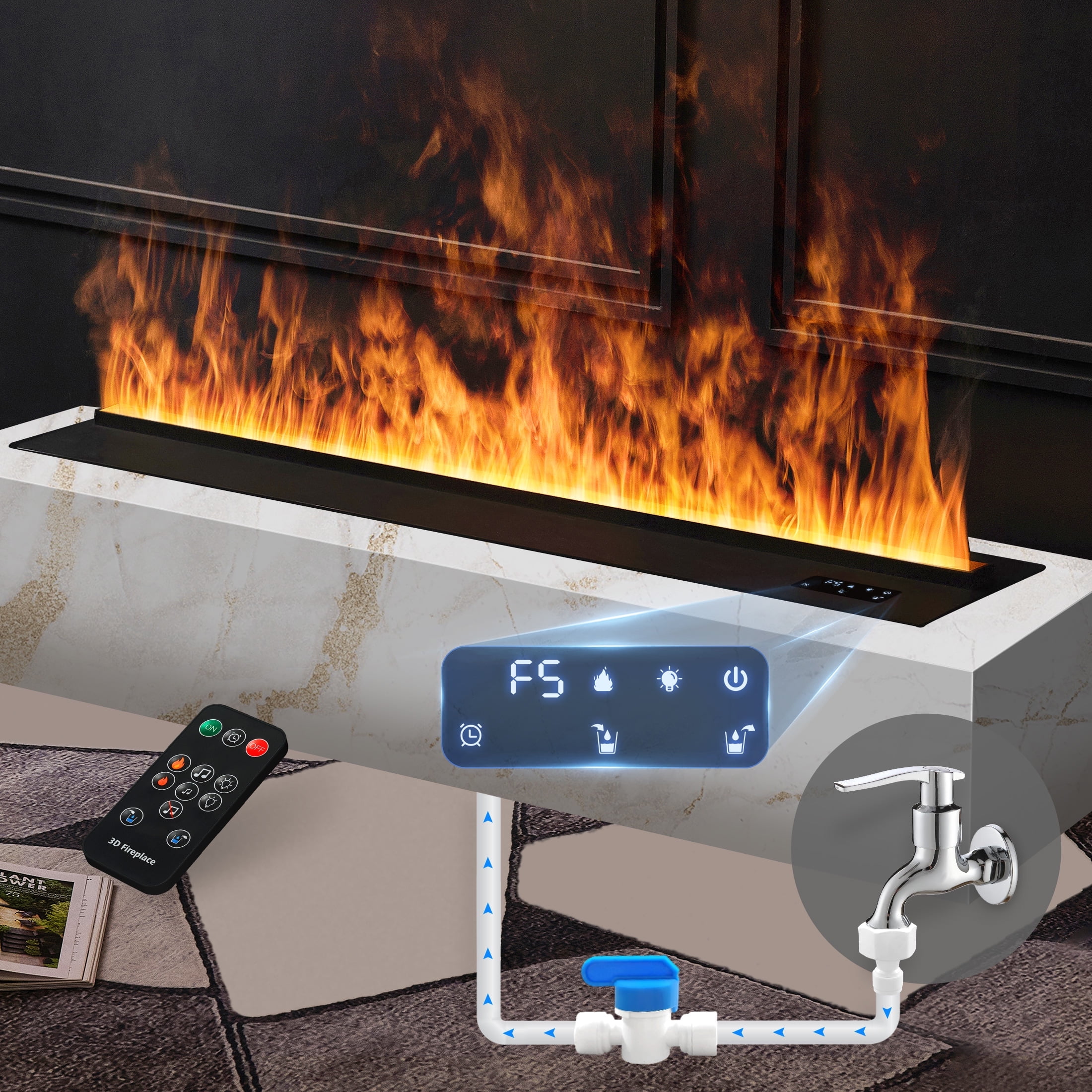 Mexhom 31.5IN Water Vapor Electric Fireplace Insert with Remote Control ...