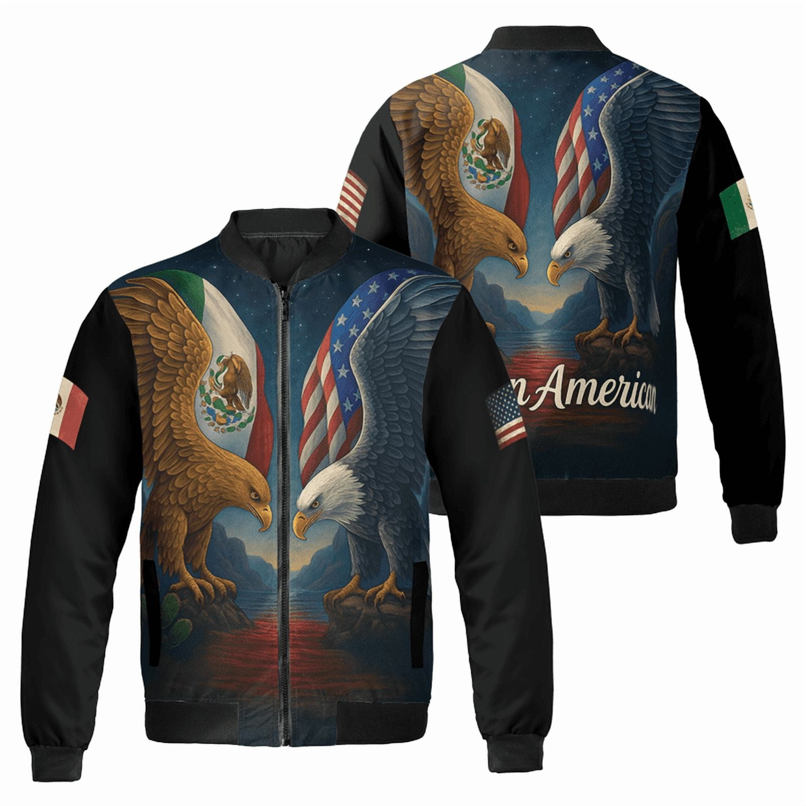 Mexican American Eagle Bomber Jacket - Mexican Heritage and USA Flag ...
