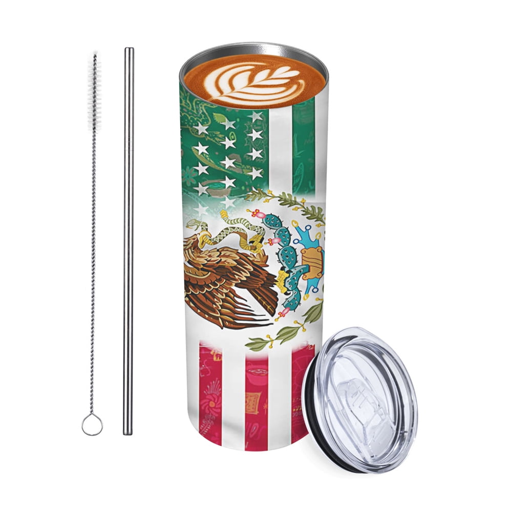 Mexican American Flag 20oz Coffee Mug Cup,Stainless Steel Thermos Water ...