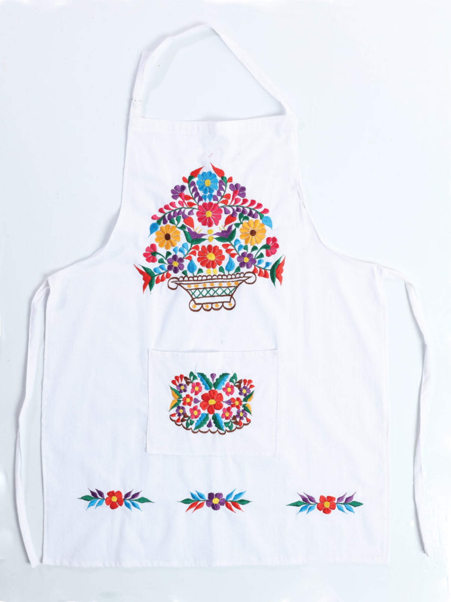 Mexican Artisanal Embroidered Apron 100% Cotton White 603154 - Walmart.com