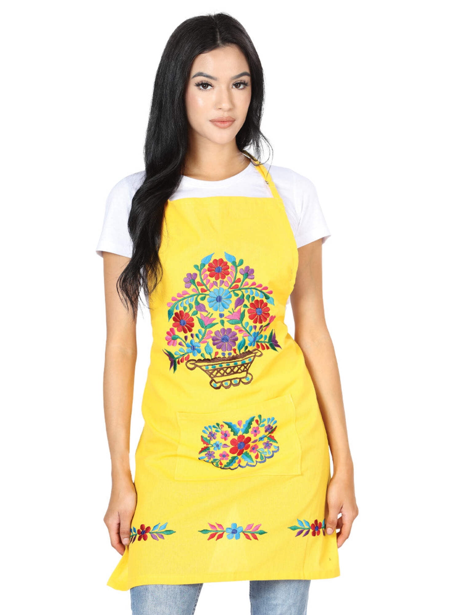Mexican Artisanal Embroidered Apron 100% Cotton Yellow 603153 - Walmart.com