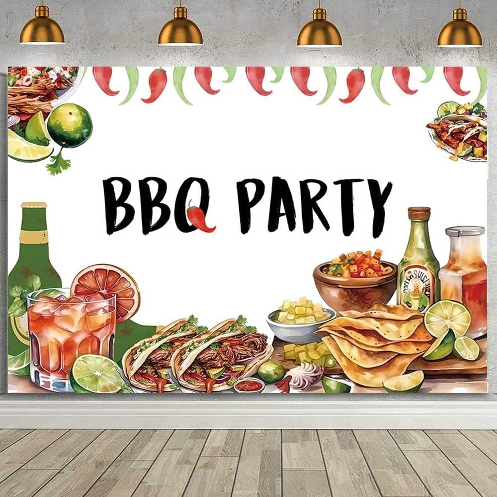 Mexican BBQ Party Backdrop Fiesta Party Decorations Banner Taco Chilli ...