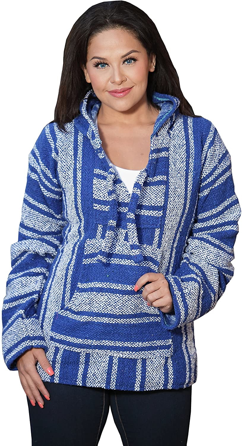 Mexican Baja Hoodie Sweater Jerga Pullover Blue White X-Large - Walmart.com