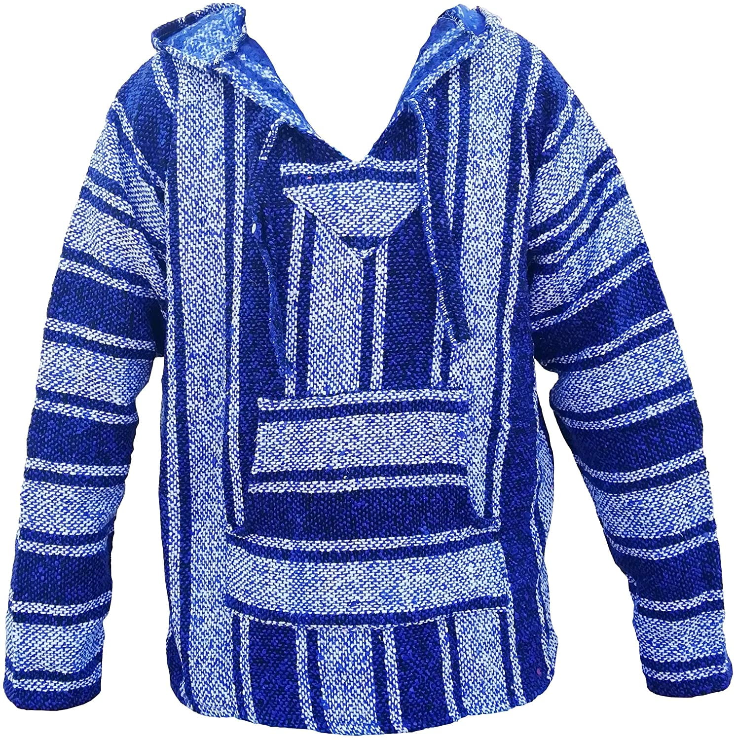 Mexican Baja Hoodie Sweater Jerga Pullover Blue White XX-Large ...