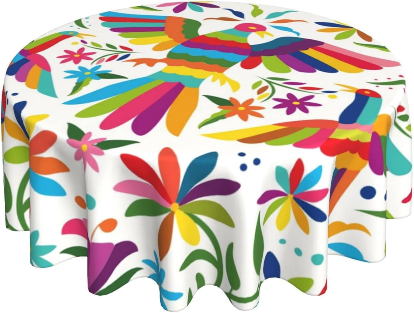 Mexican Birds Flowers Colorful Otomi Round Tablecloth Waterproof ...