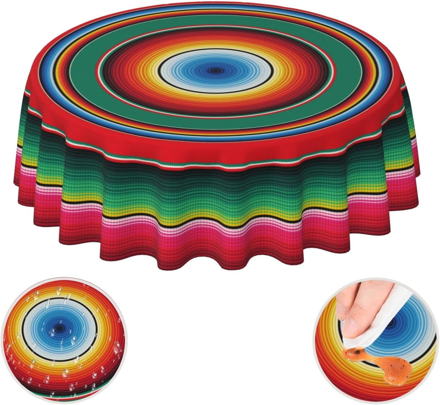 Mexican Blanket Serape Mantel Mexicano Colorful Waterproof Picnic Round ...