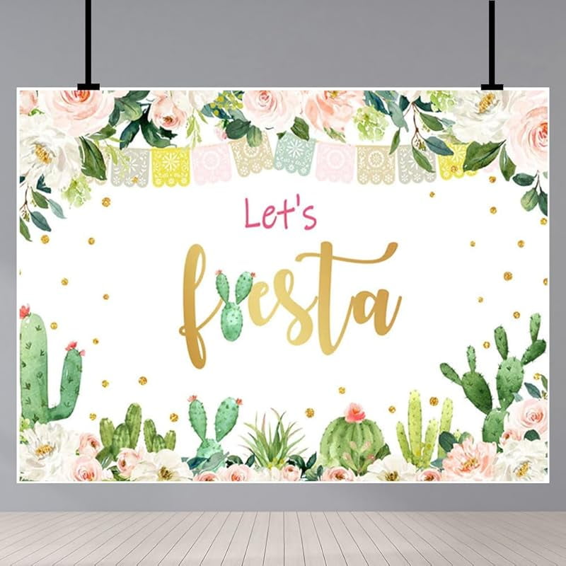 Mexican Cactus Backdrops Pink Floral Desert Cactus Glitter Gold Dots ...