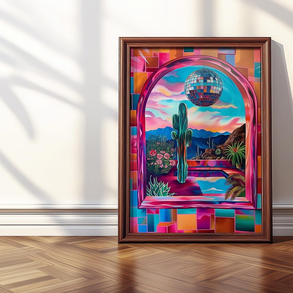 Mexican Cactus And Disco Ball Print, Disco Ball Maximalist Poster ...