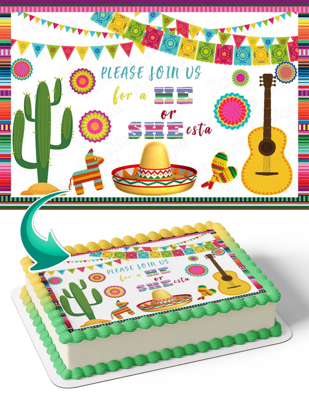 Mexican Cactus Fiesta Spanish Pinata MPP Edible Image Cake Topper ...