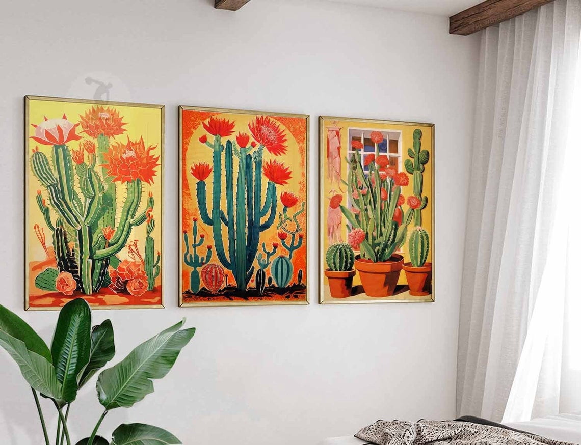 Mexican Cactus Floral Desert Botanical Decor Art Version Two Set 3 ...