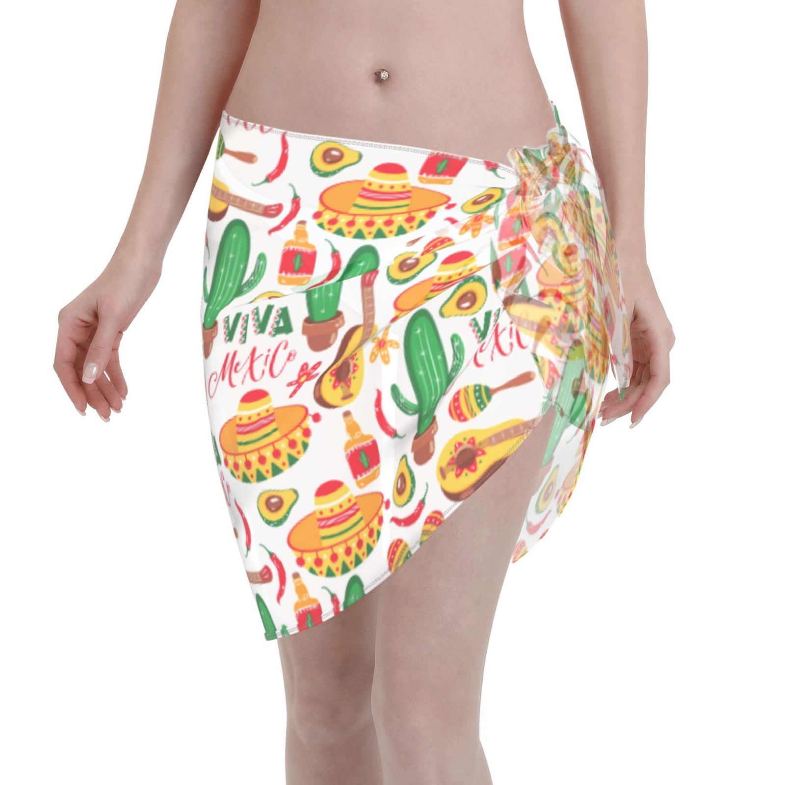 Mexican Cactus Floral Pattern Women Sarongs Skirt Beach Wrap Sheer