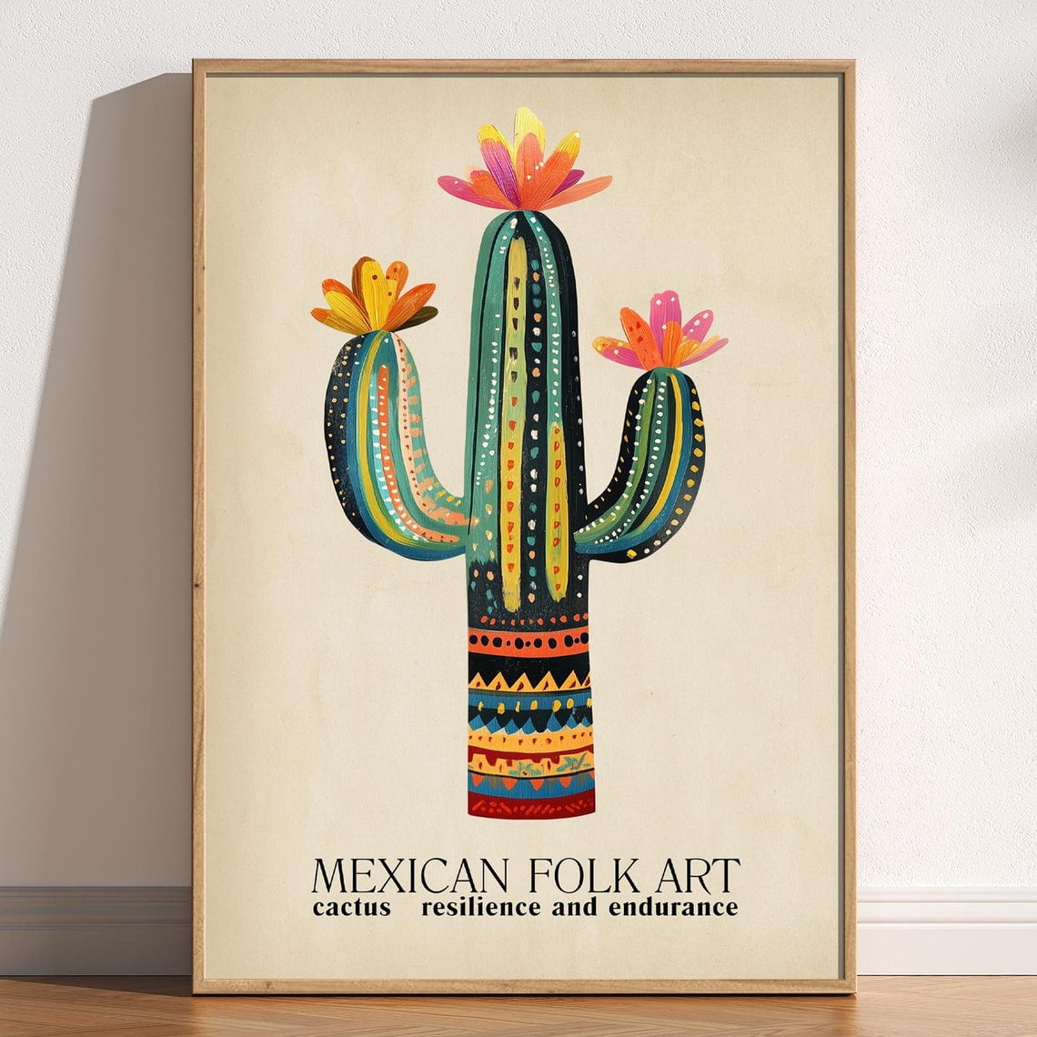 Mexican Cactus Folk Art Print, Colourful Traditional Folk Mexican ...