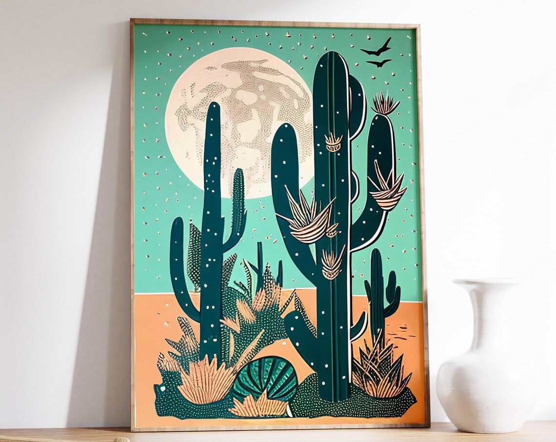 Mexican Cactus Poster, Mexican Art Print, Floral Wall Art, Psychedelic ...