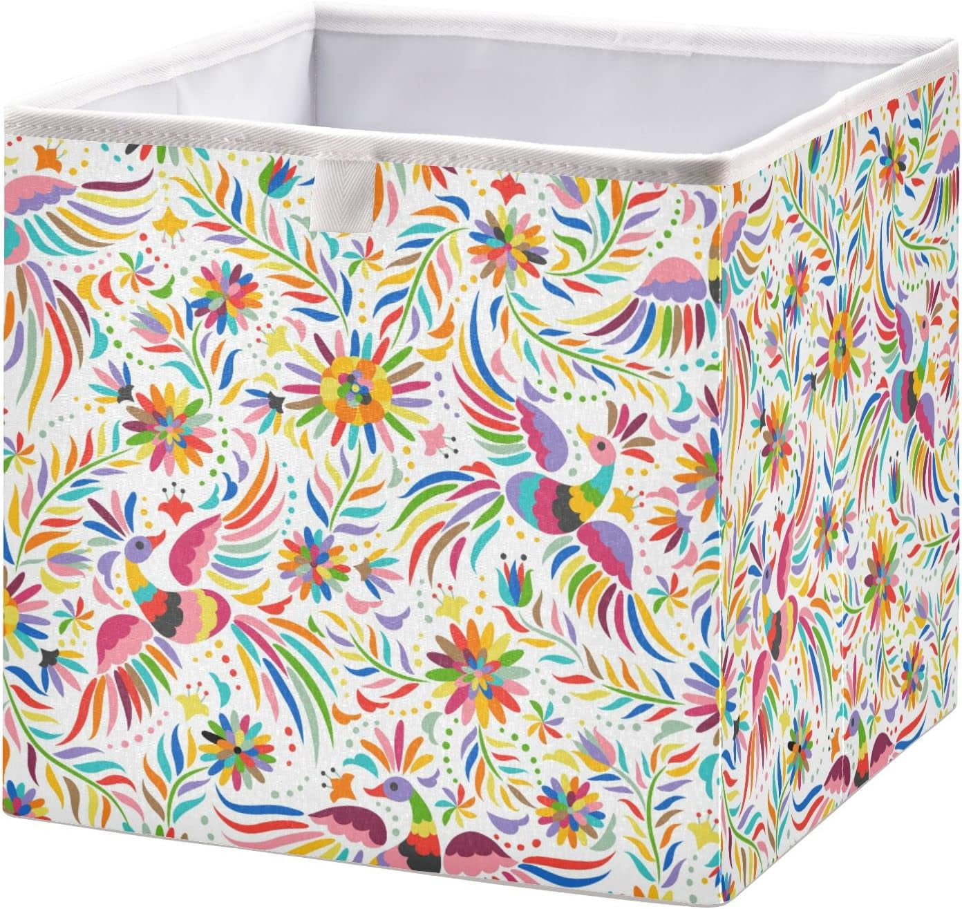 Mexican Colorful Birds Flowers Storage Baskets for Shelves Foldable ...
