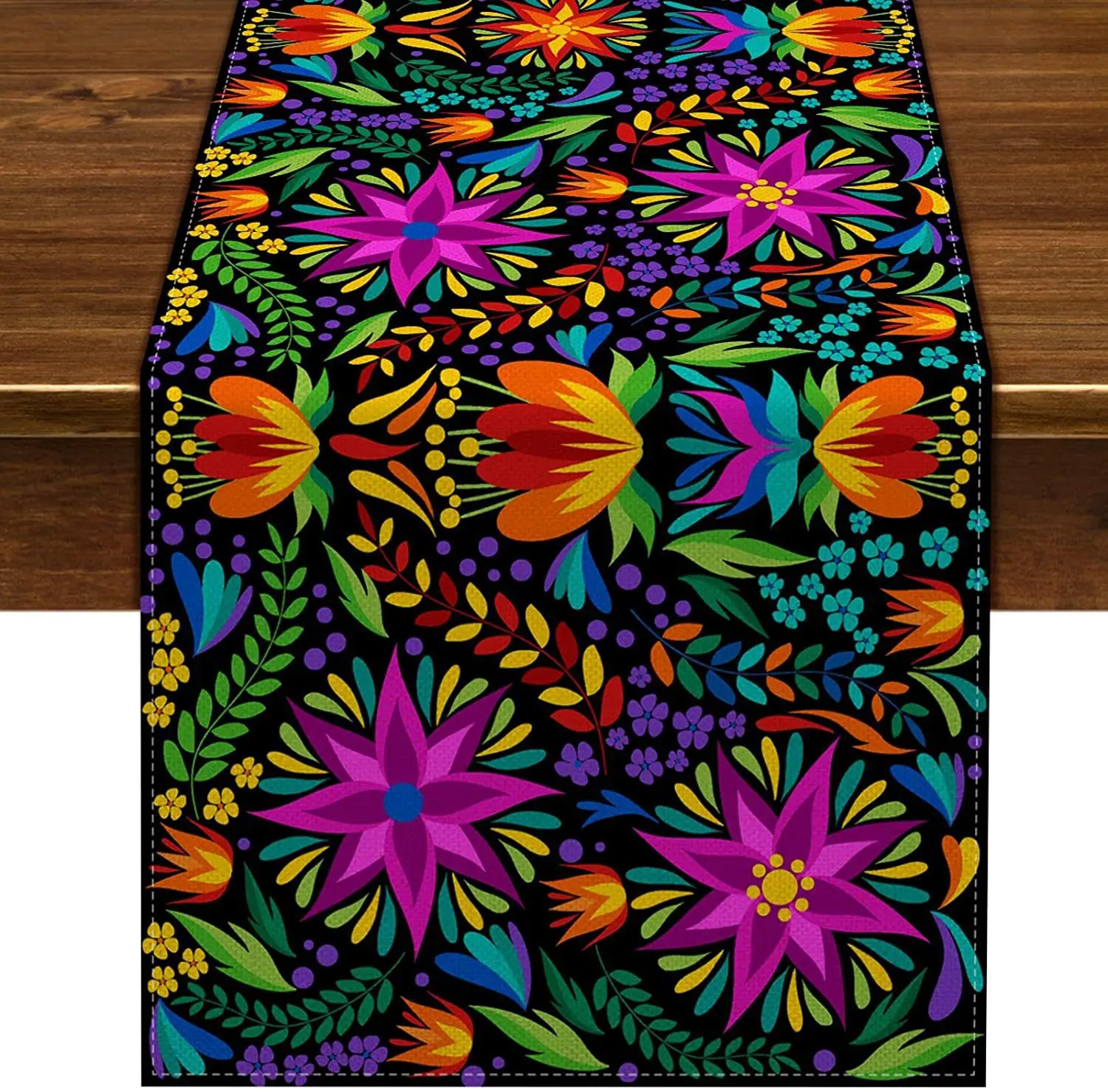 Mexican Colorful Floral Dia De Los Muertos Serape Fiesta Linen Table ...