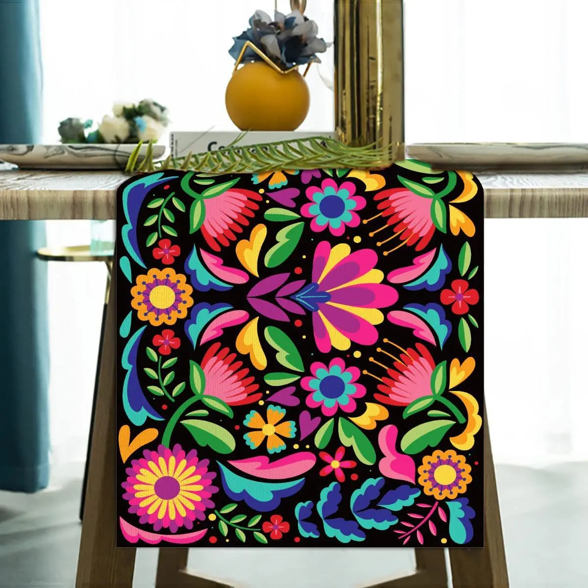 Mexican Colorful Floral Dia De Los Muertos Serape Fiesta Linen Table ...