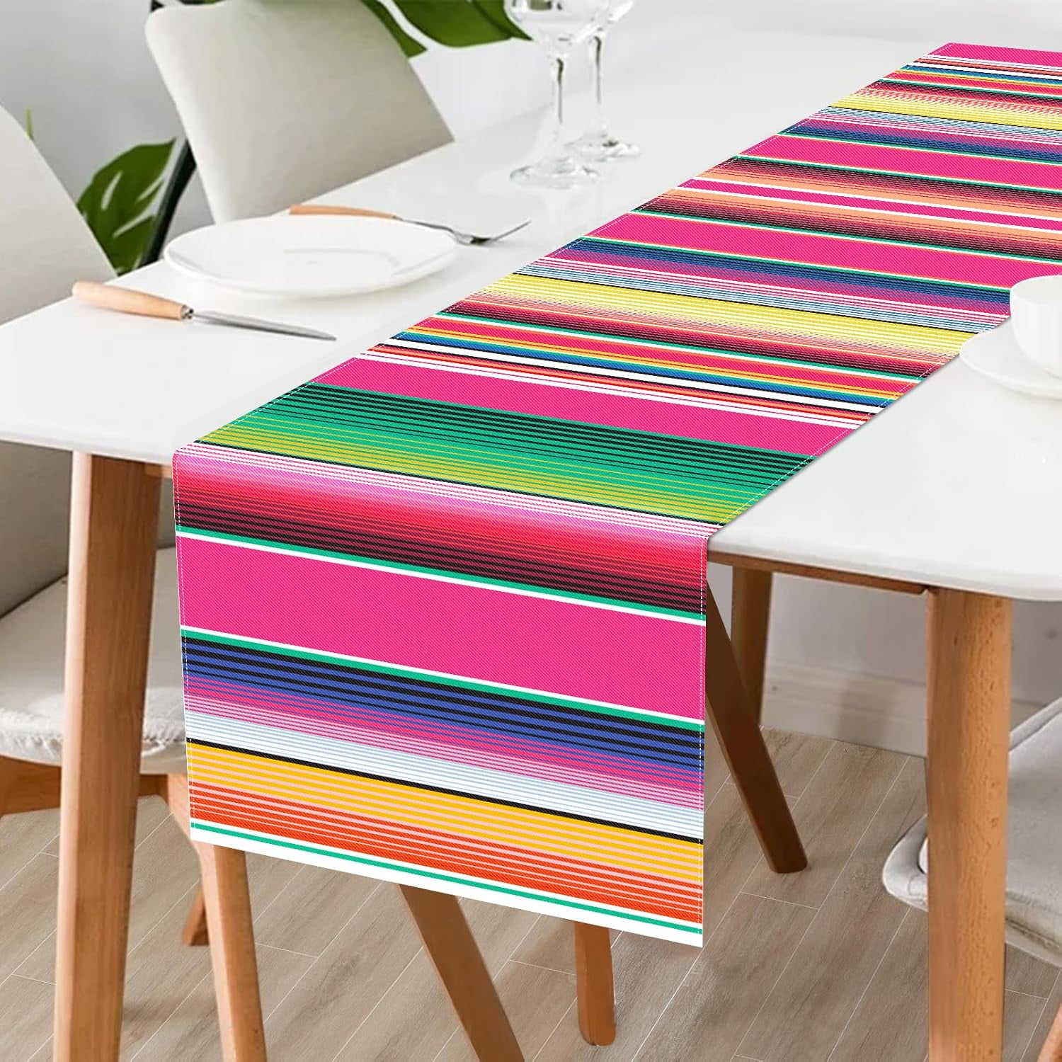 Mexican Colorful Stripes Linen Table Runner Dresser Scarves Mexican Dia ...