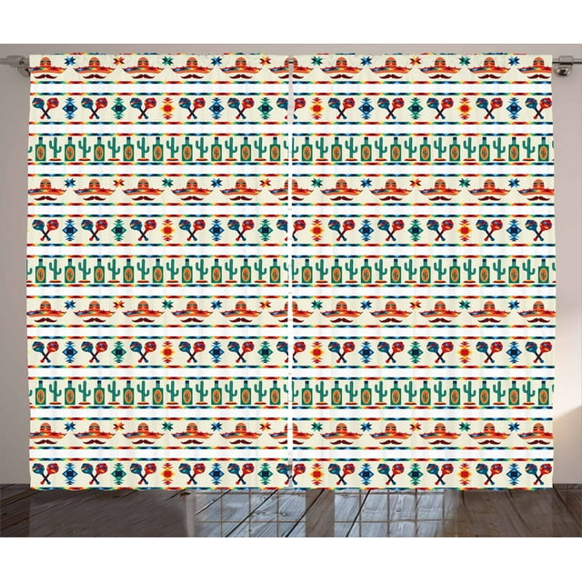 Ambesonne Mexican Curtains 2 Panel Set, Native Cultural Borders, 108" x ...