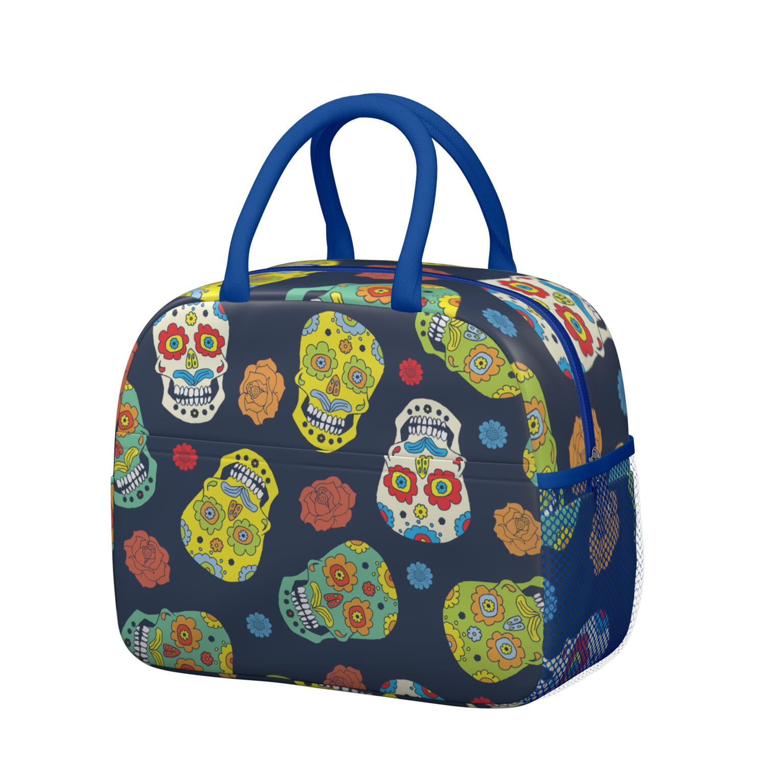 Mexican Day of the Dead Lunch Bag - Retro Skeleton & Mandala Print ...