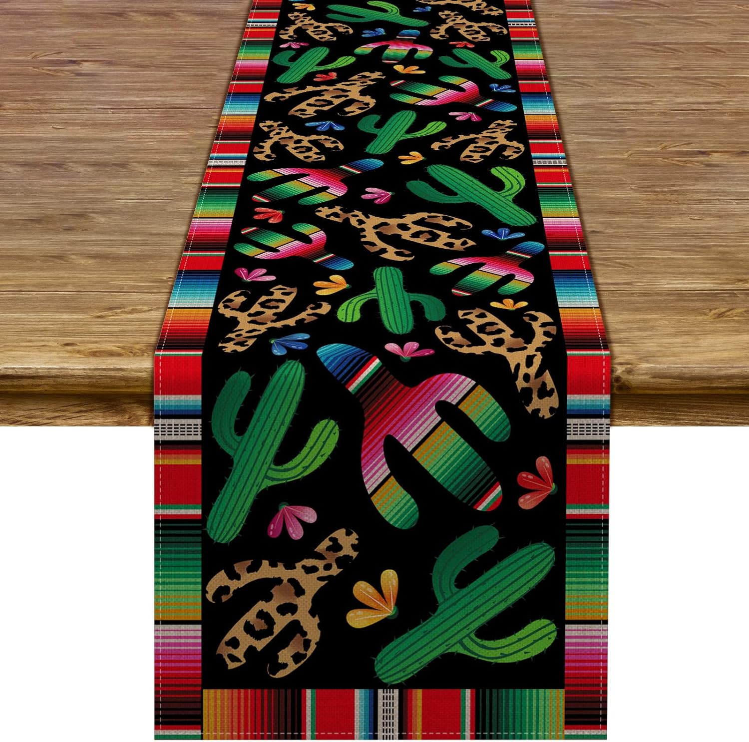 Mexican Day of The Dead Linen Table Runner Mexico Fiesta Serape Leopard ...