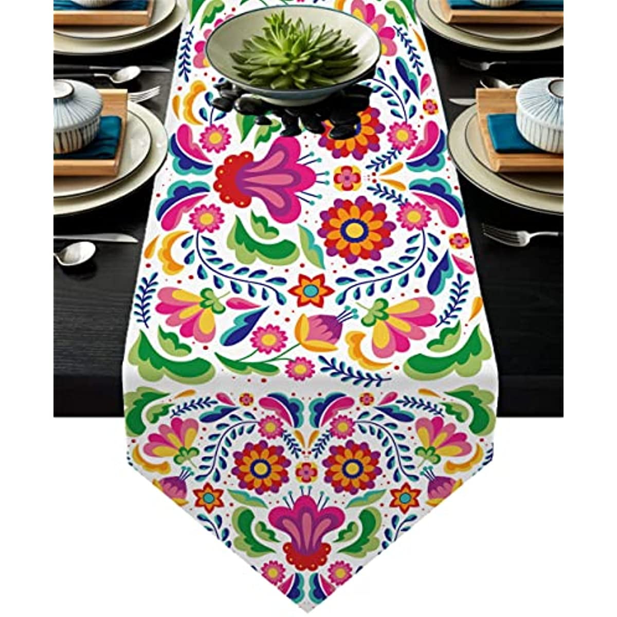 Mexican Day of The Dead Linen Table Runners Kitchen Dining Table Decor ...
