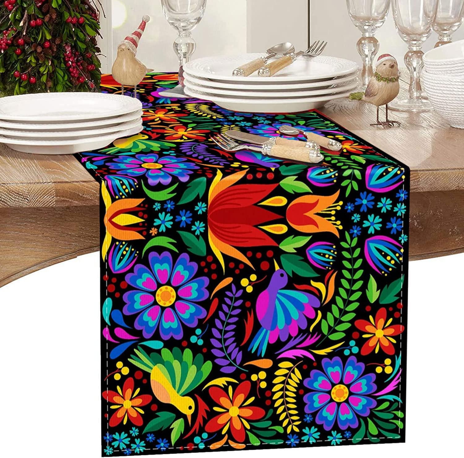 Mexican Day of The Dead Linen Table Runners Kitchen Dining Table Decor ...