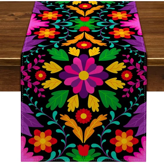 Mexican Day of The Dead Linen Table Runners Kitchen Table r Holiday ...