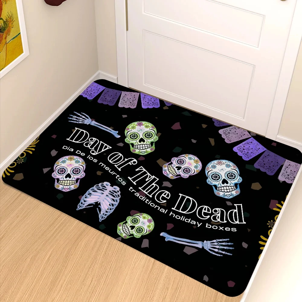 Mexican Day of The Dead Skeleton Flowers Rug Sugar Skulls Carpet for ...